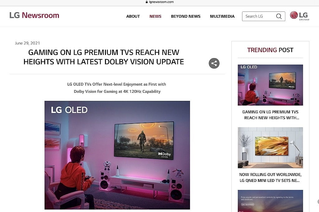 LG achieves 4K at 120 Hz via firmware update - Alpha Audio
